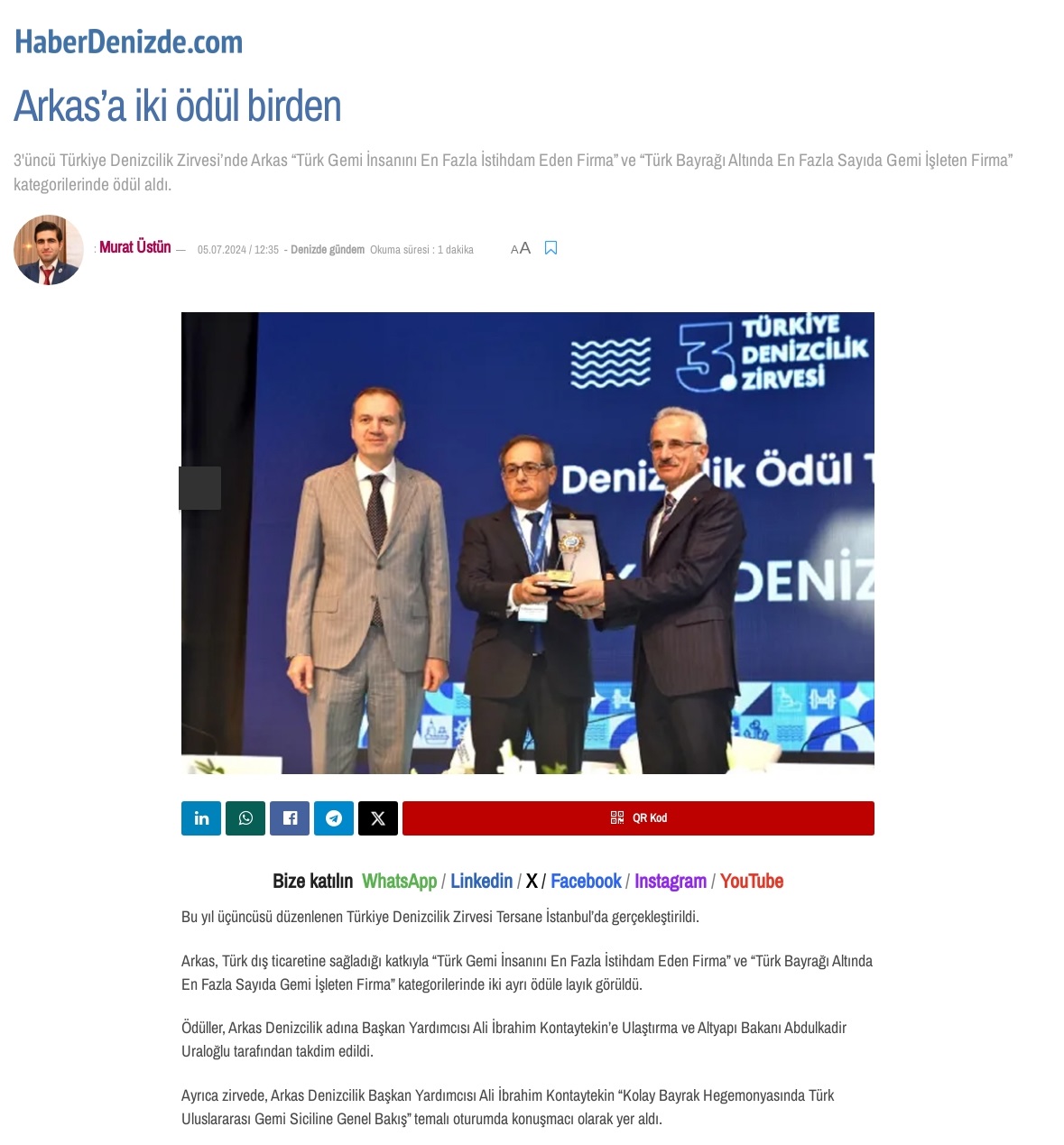 Arkas'a iki ödül birden | Medya Arkas Haber