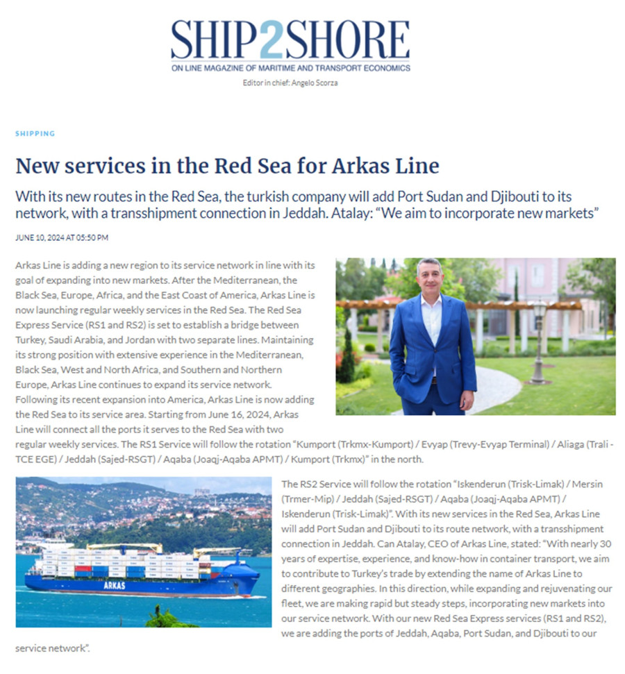 New services in the Red Sea for Arkas Line | Medya Arkas Haber